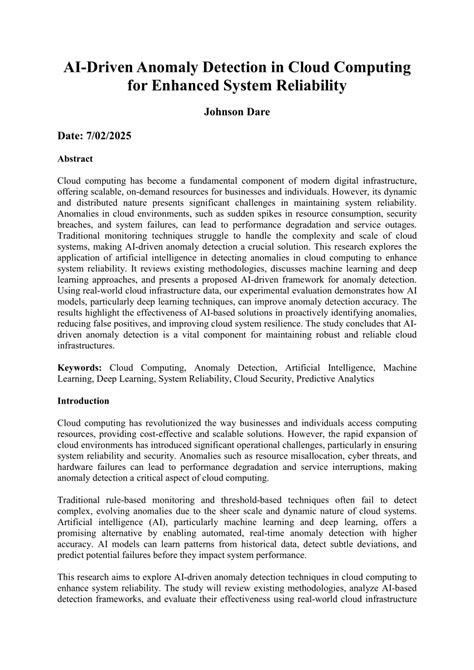 Pdf Ai Driven Anomaly Detection In Cloud Computing For Enhanced