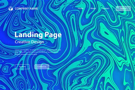 방문 페이지 템플릿 파란색 그라데이션이 있는 액체 배경 트렌디한 디자인 녹색 배경에 대한 스톡 벡터 아트 및 기타 이미지 녹색 배경 3차원 형태 강렬하고 밝은 색상