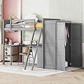 Amazon BIADNBZ Twin Size Loft Bed With U Shpaed Desk And Shelves Wooden Bedframe With