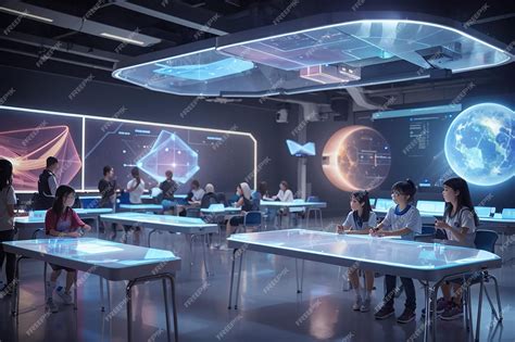 Premium Ai Image Holographic Learning Experiences Immersive Education In Futuristic Classrooms