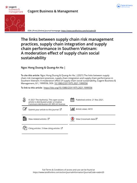 The Links Between Supply Chain Risk Management Practices Supply Chain Integration And Supply