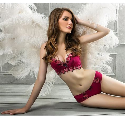Vintage Rose Russia New Style Bra Bow Panties Set Women Push Up