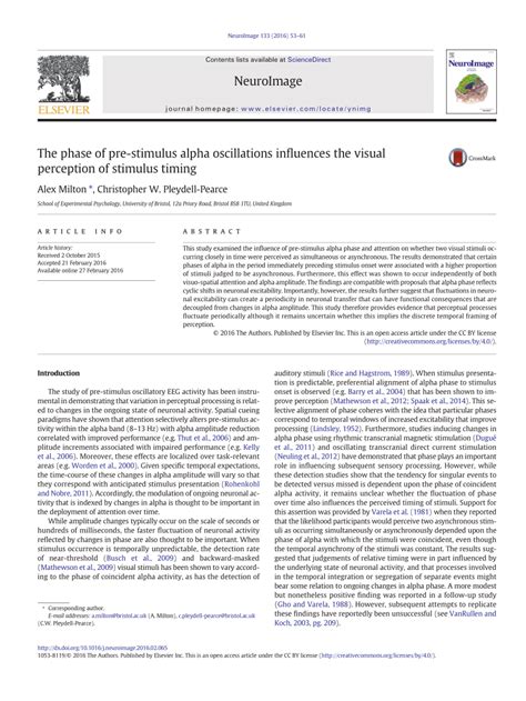 Pdf The Phase Of Pre Stimulus Alpha Oscillations Influences The Visual Perception Of Stimulus