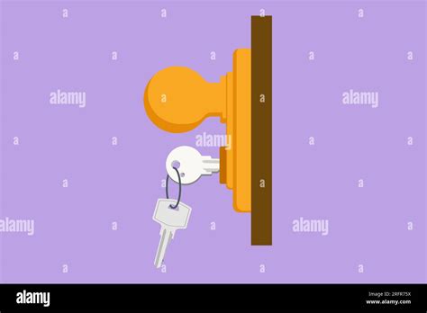 Character Flat Drawing Keys Stuck In Lock In Vintage Style Insert Key