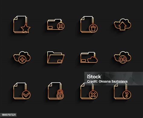 줄 문서 및 체크 표시 잠금 별표 포함 파일 문서 삭제 알 수 없음 폴더 클라우드 다운로드 업로드 및 저장 텍스트 아이콘을 설정합니다 벡터 거절에 대한 스톡 벡터 아트 및