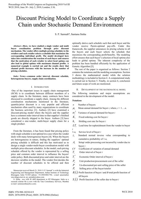 Pdf Discount Pricing Model To Coordinate A Supply Chain Under Stochastic Demand Environment