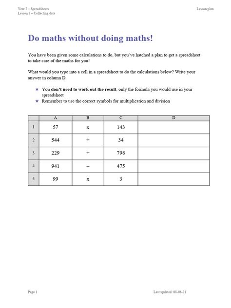 Starter Activity Formulas Recap Pdf