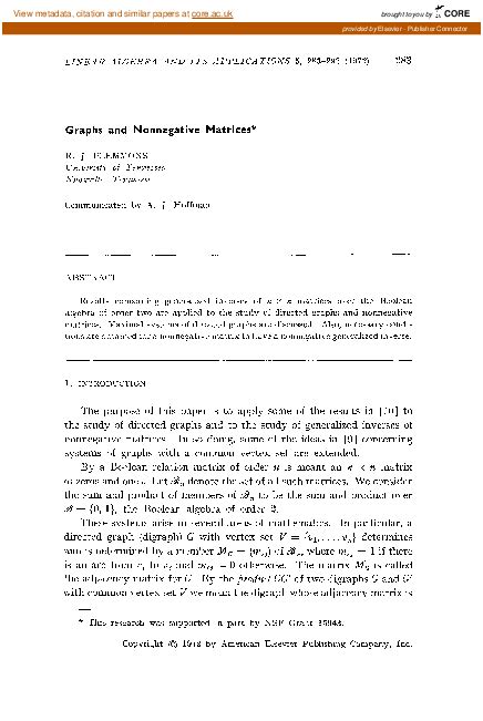 Pdf Graphs And Nonnegative Matrices