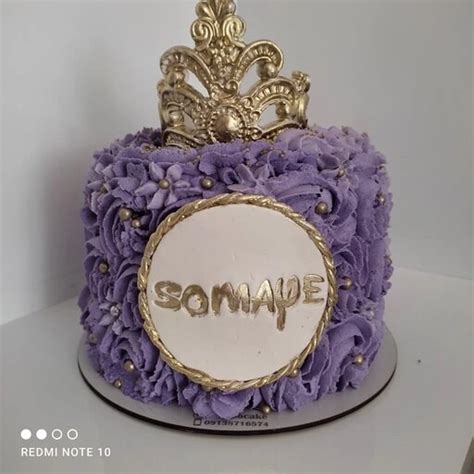 خرید و قیمت کیک بنفش تولد با تزئین فوندانت 2کیلوونیمی با فیلینک موز و