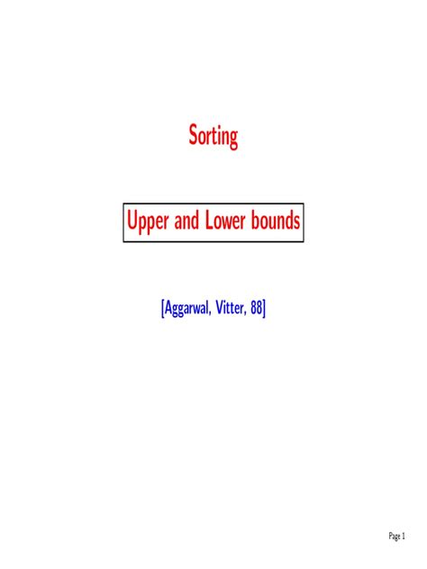Sorting Upper And Lower Bounds Aggarwal Vitter 88 Pdf Logarithm Algorithms