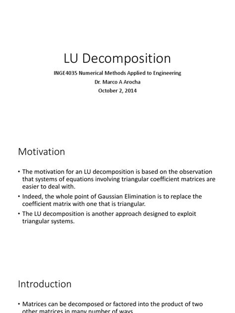 002 Lu Decomposition Presentation V3 Pdf Matrix Theory Theoretical Computer Science