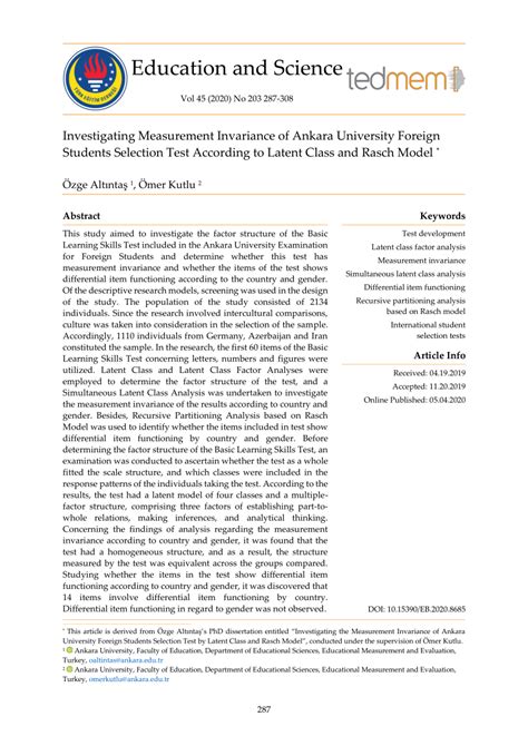 Pdf Investigating Measurement Invariance Of Ankara University Foreign