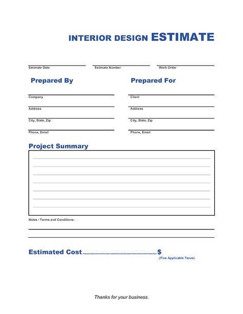Interior Design Estimate Template Invoice Maker