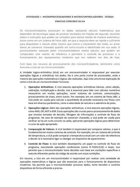 Atividade 1 Microprocessadores E Microcontroladores Download Grátis Pdf Microprocessador