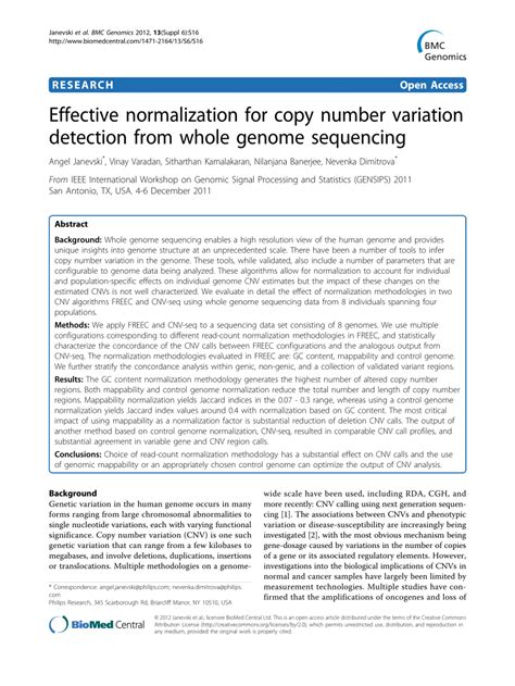 Pdf Effective Normalization For Copy Number Variation Detection From Whole Genome Sequencing
