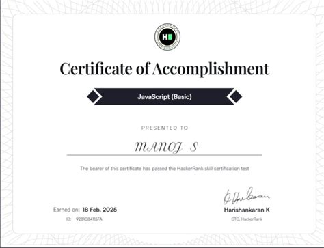 Manoj S On Linkedin Javascript Coding Certification Hackerrank