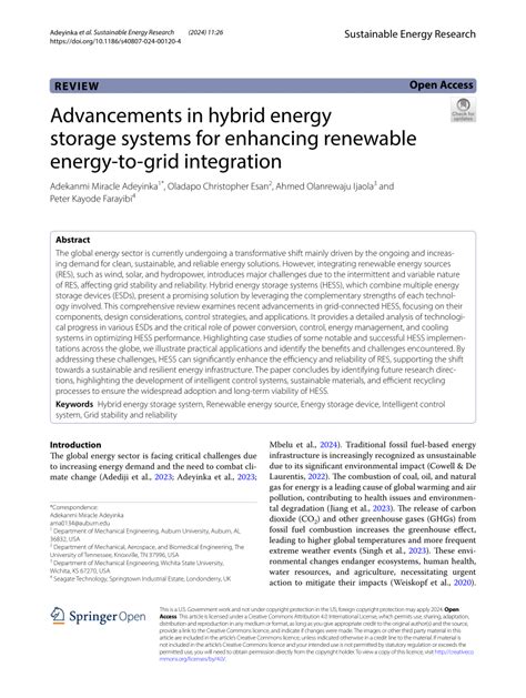 Pdf Advancements In Hybrid Energy Storage Systems For Enhancing