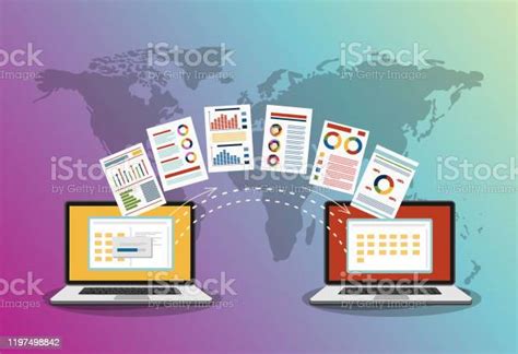 파일 전송 화면에 폴더와 전송 된 문서와 두 개의 노트북 복사 파일 데이터 교환 백업 Pc 마이그레이션 파일 공유 개념 플랫 디자인 그래픽 요소입니다 벡터 일러스트레이션 0