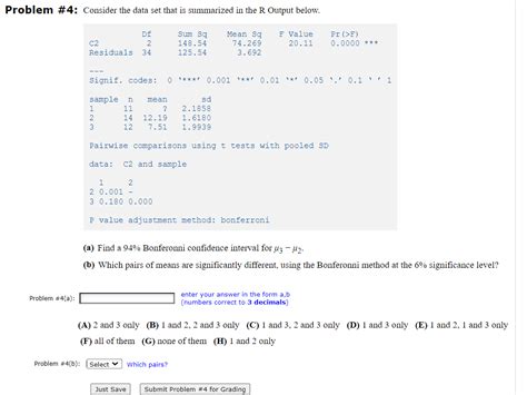 Problem 4 Consider The Data Set That Is Summarized
