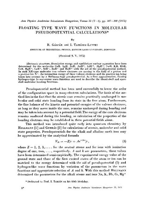 Pdf Floating Type Wave Functions In Molecular Pseudopotential Calculations Dokumentips