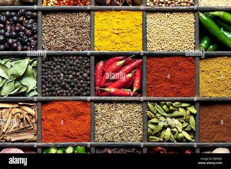 Indian Cooking Spices In An Old Wooden Tray Flat Lay Photography From