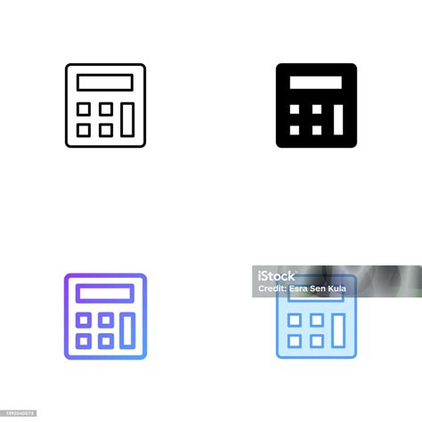 계산기 아이콘 편집 가능한 스트로크가있는 네 가지 스타일의 디자인 선 솔리드 플랫 라인 및 컬러 그라디언트 라인 웹 페이지 모바일 앱 Ui Ux 및 Gui 디자인에