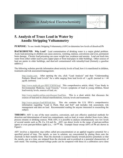 5 Analysis Of Trace Lead In Water By Anodic Stripping Voltammetry