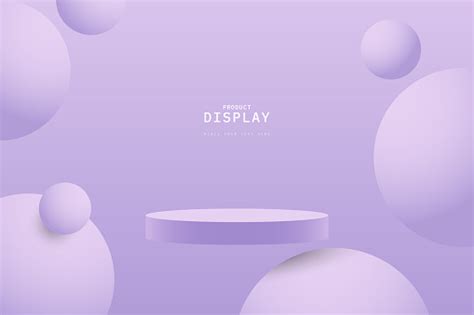 보라색 스튜디오 룸 3d 실린더 연단은 공중에 떠 있거나 공중에 날아 다니고 구체 공이 날아가는 장면 쇼 화장품 또는 제품 디스플레이 프리젠테이션을 위한 디자인 추상 3d
