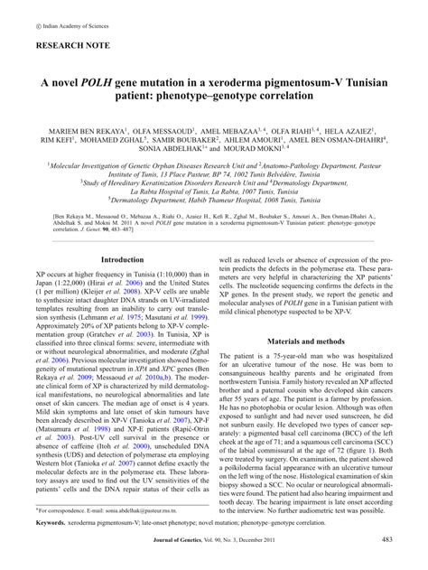 Pdf A Novel Polh Gene Mutation In A Xeroderma Pigmentosum V Tunisian Patient Phenotype
