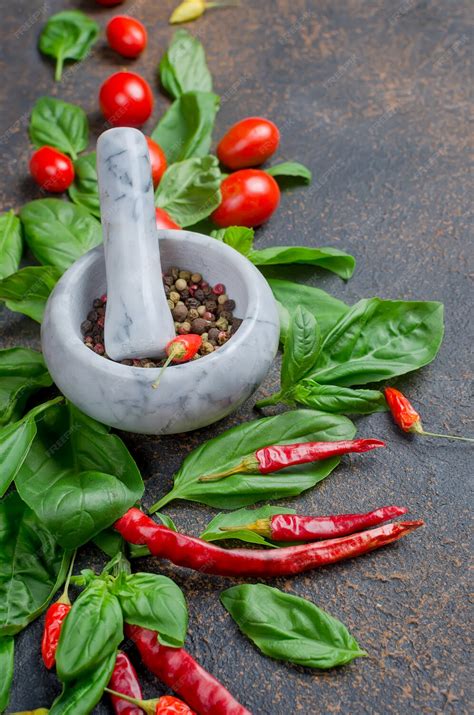 Premium Photo Tomatoes Chilli Basil And Peper Spice