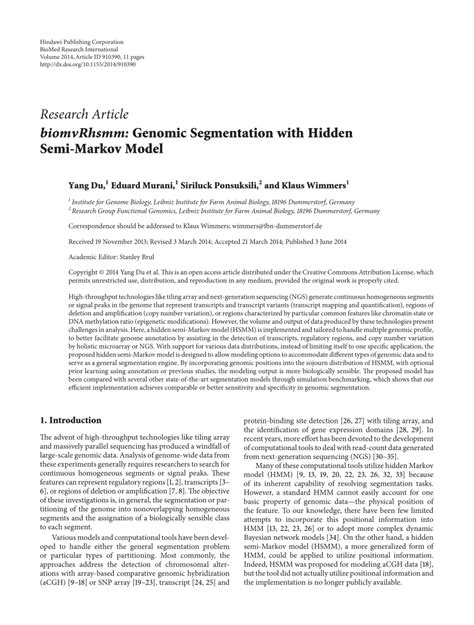 Pdf Biomvrhsmm Genomic Segmentation With Hidden Semi Markov Model