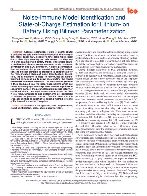 Pdf Noise Immune Model Identification And State Of Charge Estimation