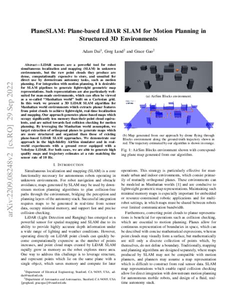 Pdf Planeslam Plane Based Lidar Slam For Motion Planning In Structured 3d Environments