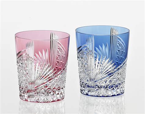 Kagami Crystal Edo Kiriko Glass Red Blue Tps9852 2783 Ab