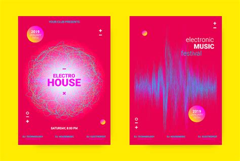 웨이브 음악 포스터 개념입니다 전자 사운드 플라이어입니다 Dj에 대한 스톡 벡터 아트 및 기타 이미지 Dj 동점골 디자인