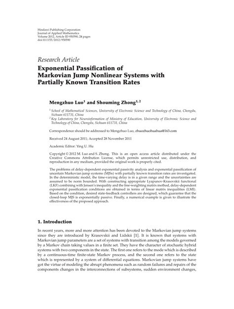 pdf exponential passification of markovian jump nonlinear systems