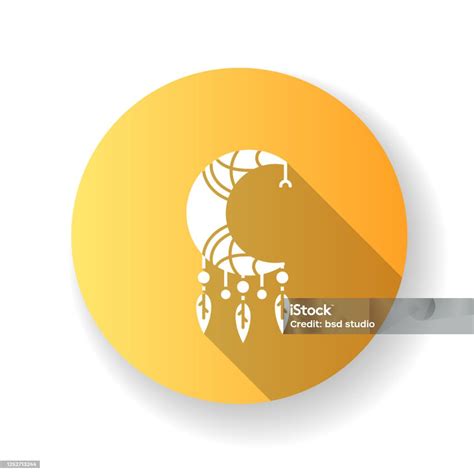 초승달과 깃털 부적 보헤미안 스타일 플랫 디자인 긴 그림자 글리프 아이콘 아메리카 원주민 인디언 신비의 상징 보헤미안 빈티지 액세서리 민족의 매력 실루엣 Rgb 컬러