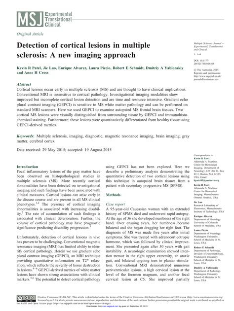 Pdf Detection Of Cortical Lesions In Multiple Sclerosis A New