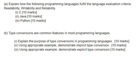 Solved A Explain How The Following Programming Languages
