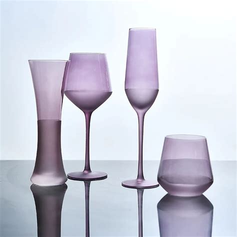 Elegant Frosted Decorative Etched Purple Wine Glasses With Decal