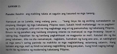 GAWAIN 2 Panuto Basahin ang maikling talata | StudyX