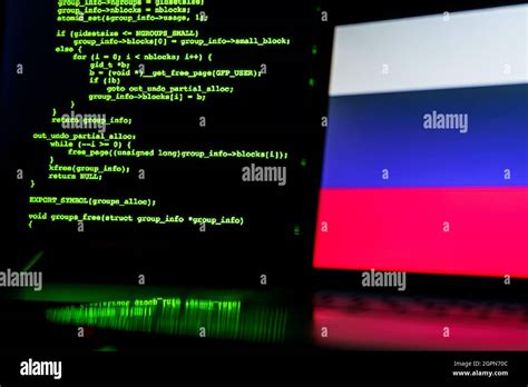 Russian Anonymous Hackers Russian Flag And Programming Code In Background Stock Photo Alamy