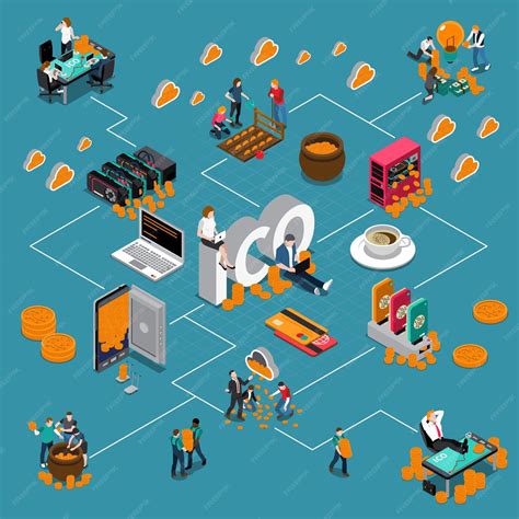 Free Vector Blockchain Ico Isometric Flowchart