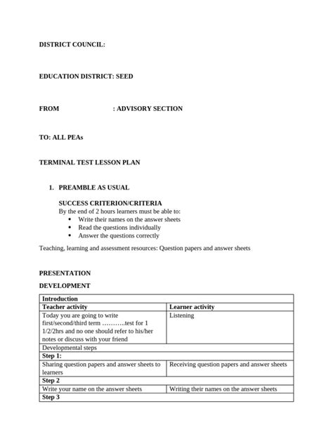 Test Lesson Plan Pdf