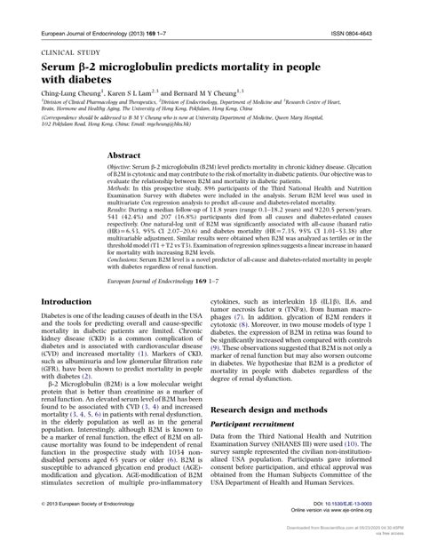 Pdf Serum Beta 2 Microglobulin Predicts Mortality In People With