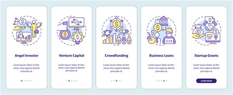 Tech Startup Financing Options Onboarding Mobile App Screen It Walkthrough 5 Steps Editable
