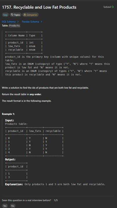 Leetcode 1757 In 30 Seconds Sql 50 Challenge Sqlinterviewquestions Learnsql Sql Leetcode