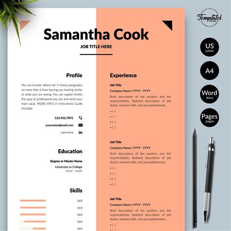 Female Cv Resume Template Cover Letter Modern And Feminine Etsy Canada