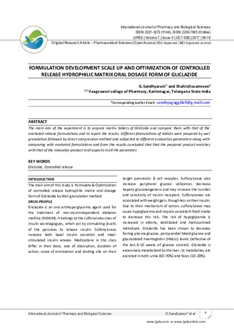 Pdf Formulation Development Scale Up And Optimization Of Controlled Release Hydrophilic Matrix