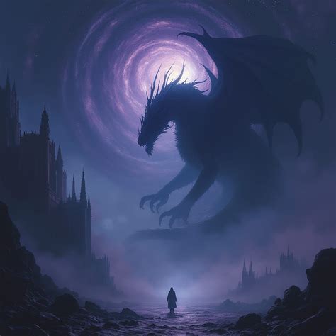 Dark Fantasy Realm With Shadowy Dragon Emerging Fr Ai Art